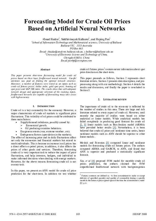 Pdf Forecasting Model For Crude Oil Prices Based On Artificial Neural Networks