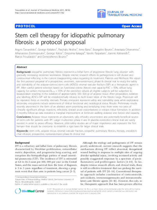 (PDF) Stem cell therapy for idiopathic pulmonary fibrosis: a protocol proposal