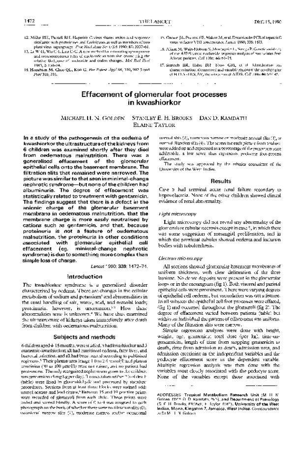 (PDF) Effacement of glomerular foot processes in kwashiorkor
