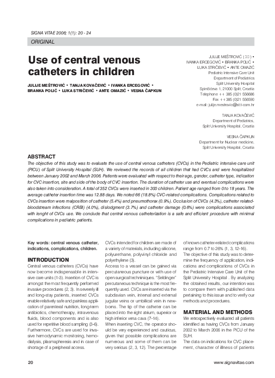 (PDF) Use of central venous catheters in children
