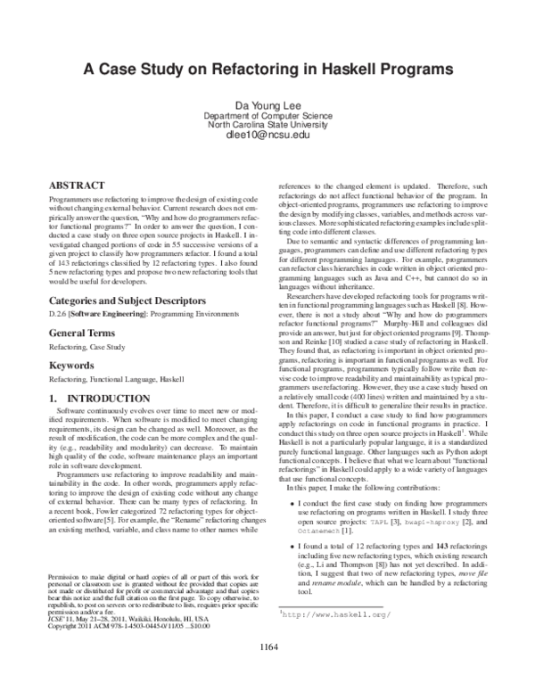 (PDF) A case study on refactoring in Haskell programs