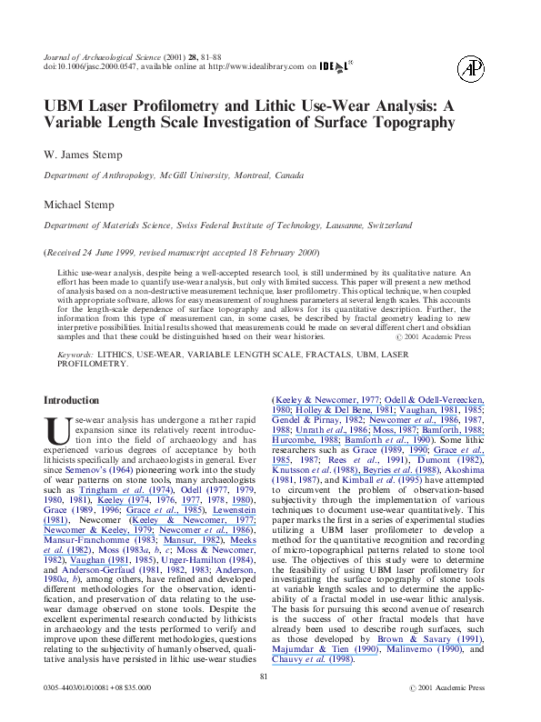 (PDF) UBM Laser Profilometry and Lithic Use-Wear Analysis: A Variable ...
