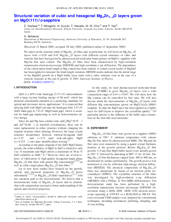 (PDF) Structural variation of cubic and hexagonal MgxZn1-xO layers ...
