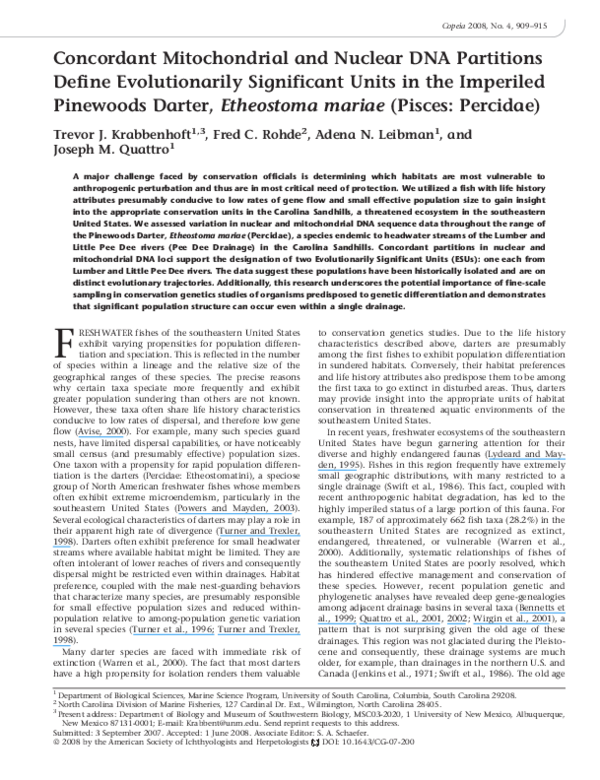 (PDF) Concordant Mitochondrial and Nuclear DNA Partitions Define ...