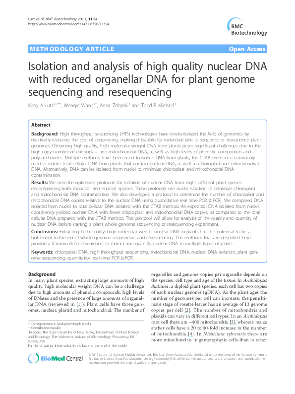 (PDF) Isolation and analysis of high quality nuclear DNA with reduced ...