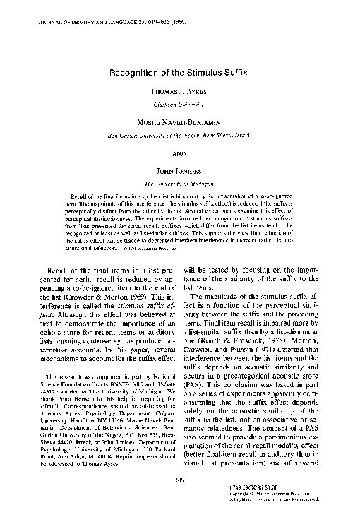 (PDF) Recognition of the stimulus suffix