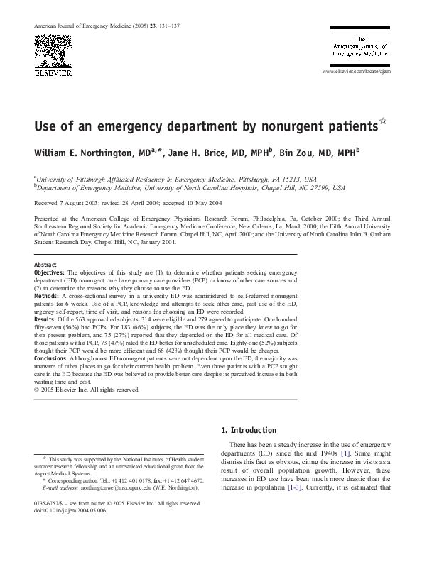 (PDF) Use of an emergency department by nonurgent patients