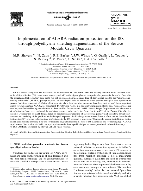 (PDF) Implementation of ALARA radiation protection on the ISS through ...