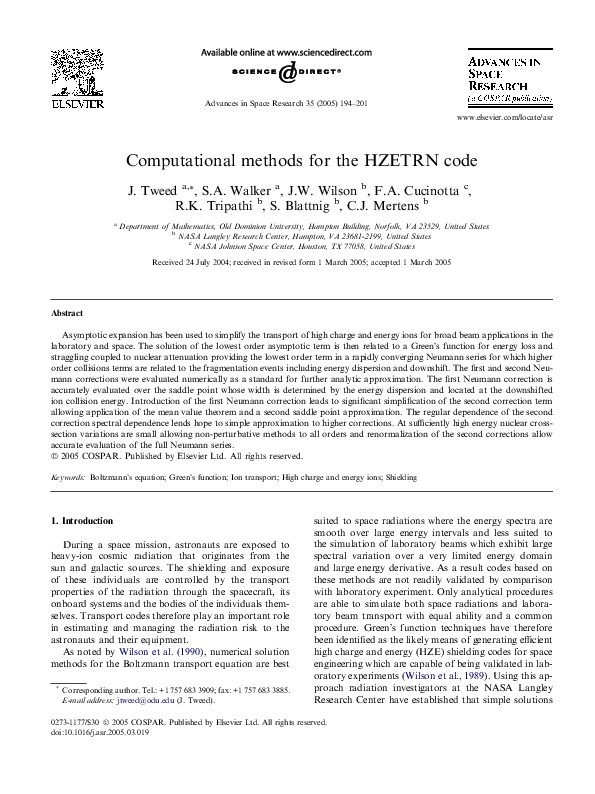 (PDF) Computational methods for the HZETRN code