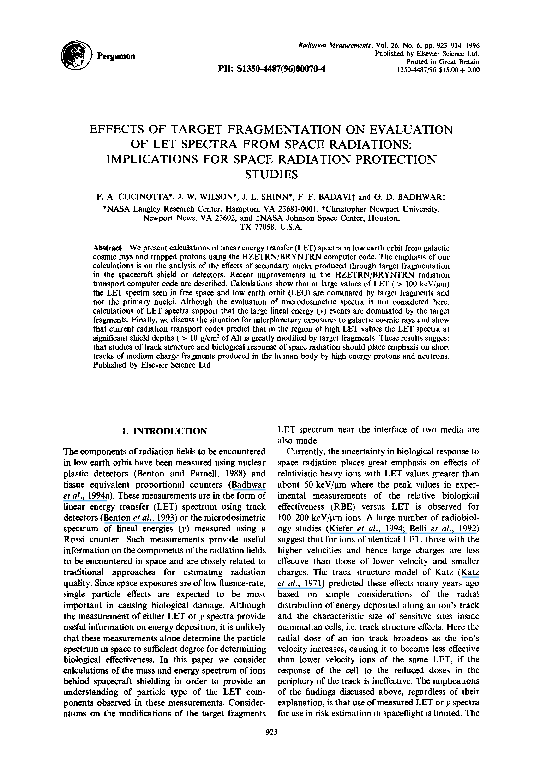 Pdf Effects Of Target Fragmentation On Evaluation Of Let Spectra From Space Radiation In Low