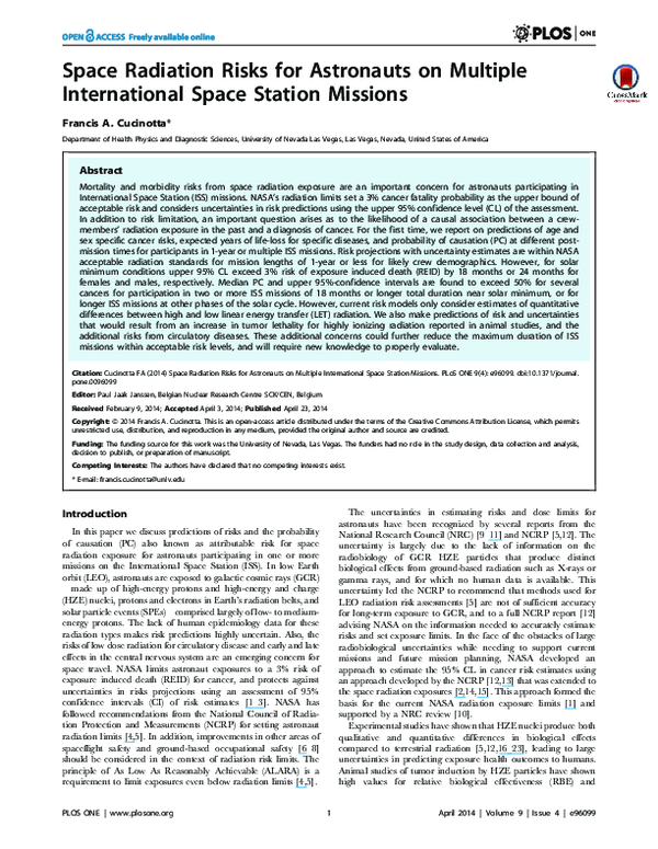 (PDF) Space Radiation Risks for Astronauts on Multiple International ...
