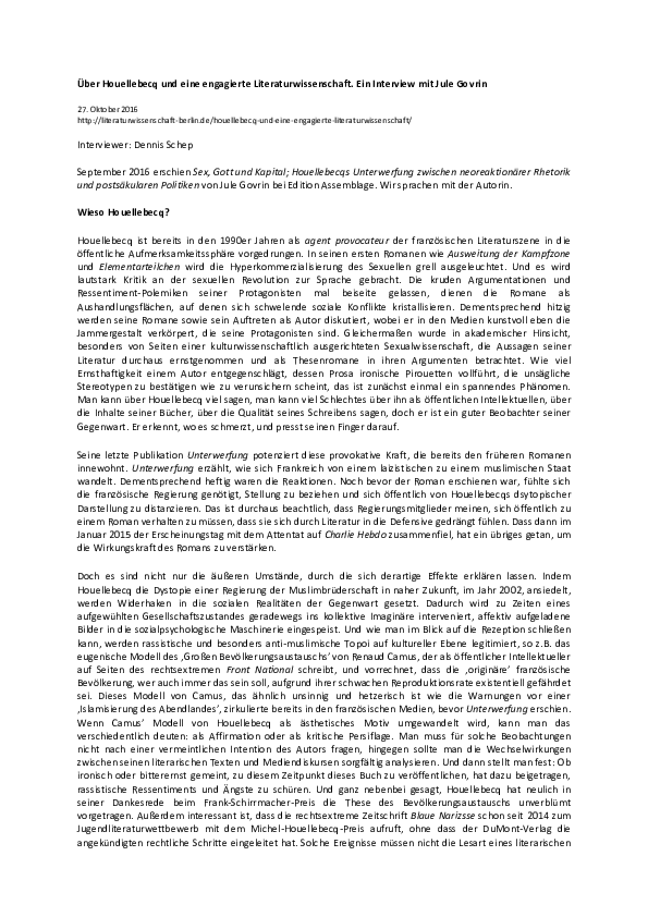 (PDF) Über Houellebecq und eine engagierte Literaturwissenschaft. Ein ...