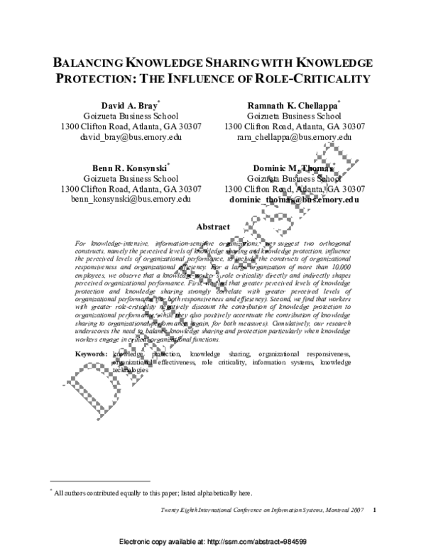 (PDF) Balancing Knowledge Sharing with Knowledge Protection: The ...