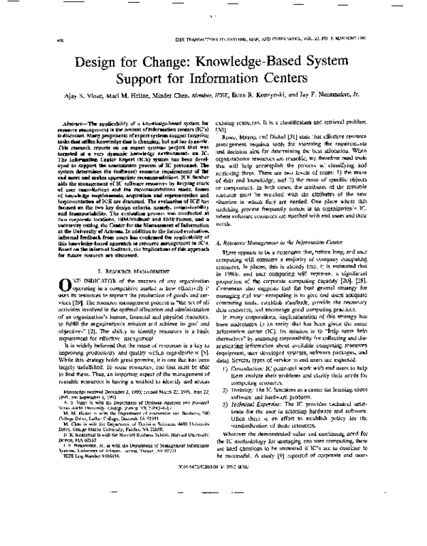 (PDF) Design for change: knowledge-based system support for information centers