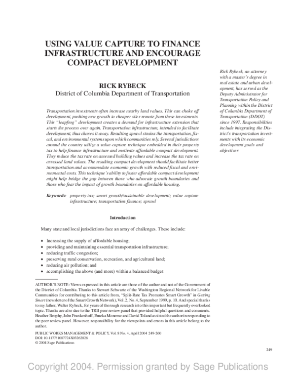 (PDF) USING VALUE CAPTURE TO FINANCE INFRASTRUCTURE AND ENCOURAGE ...