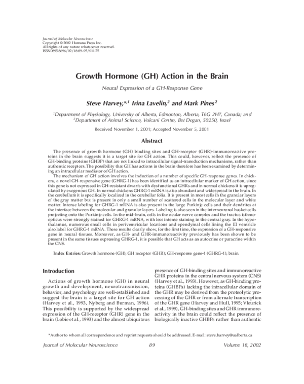 (PDF) Growth Hormone (GH) Action in the Brain Neural Expression of a GH ...