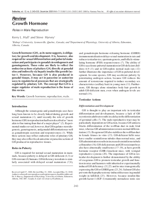 (PDF) Growth hormone: Roles in male reproduction