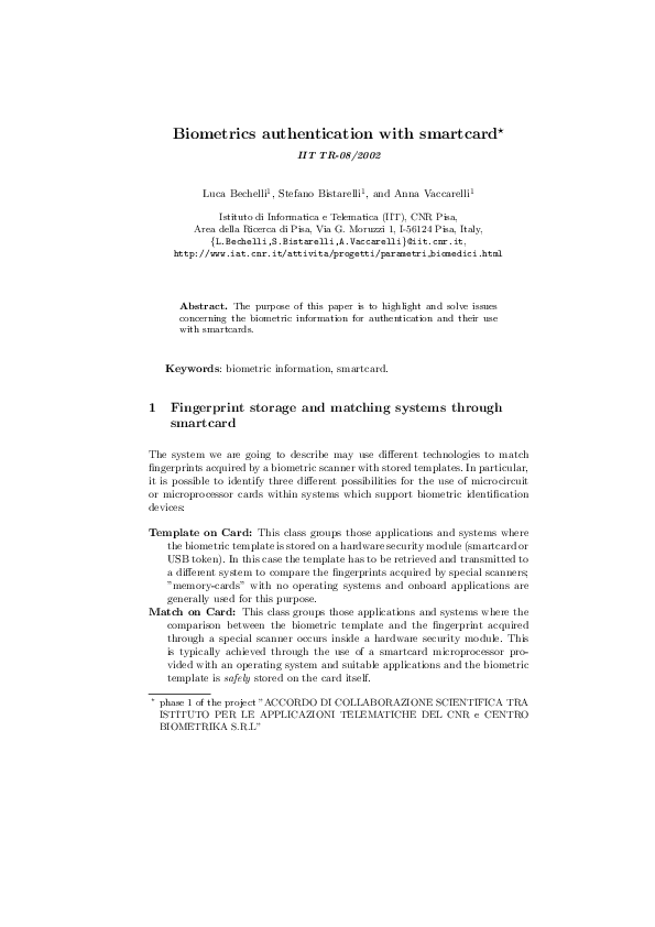 Pdf Biometrics Authentication With Smartcard