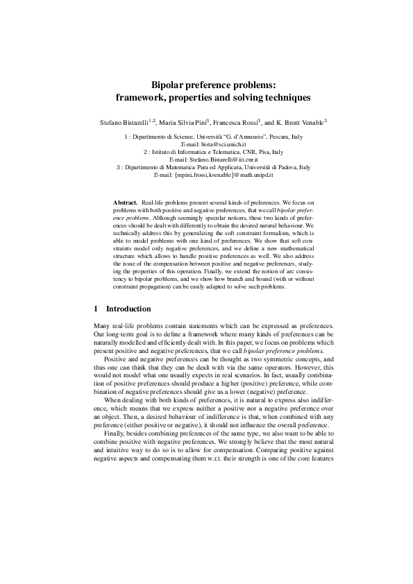 Pdf Bipolar Preference Problems Framework Properties And Solving Techniques