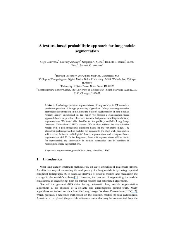 (PDF) A Texture-Based Probabilistic Approach for Lung Nodule Segmentation