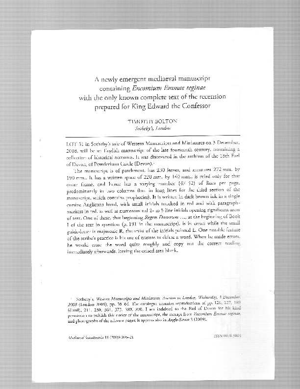 (PDF) A newly emergent mediaeval manuscript containing Encomium Emmae ...