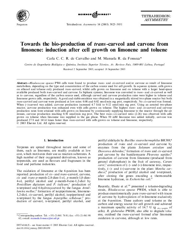 (PDF) Towards the bio-production of trans-carveol and carvone from ...