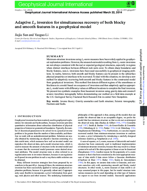 (PDF) Adaptive Lp inversion for simultaneous recovery of both blocky ...