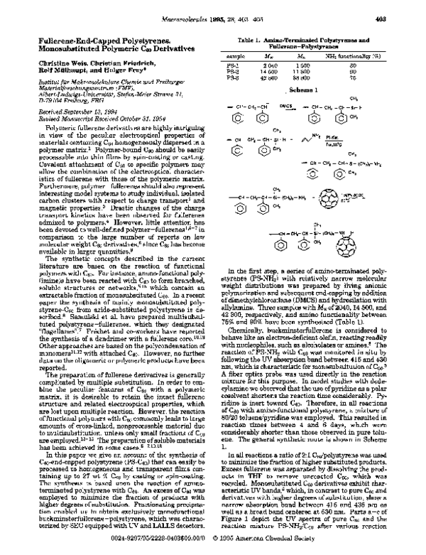 (PDF) Fullerene-End-Capped Polystyrenes. Monosubstituted Polymeric C60 Derivatives