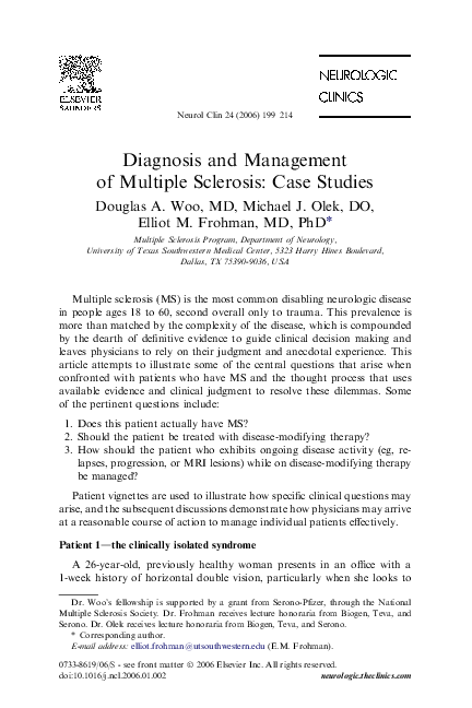 (PDF) Diagnosis and Management of Multiple Sclerosis: Case Studies