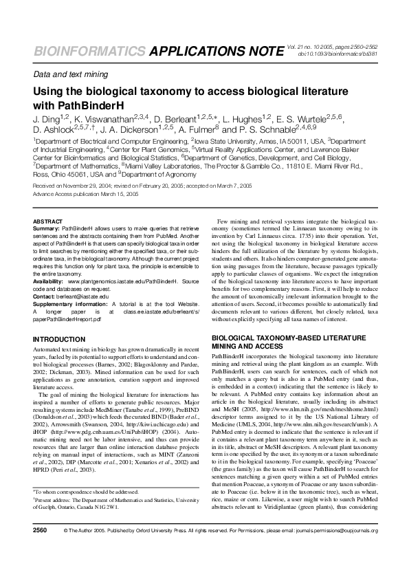 (PDF) Using the biological taxonomy to access biological literature ...