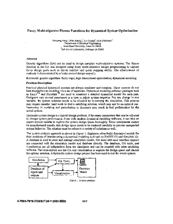 Pdf Fuzzy Multi Objective Fitness Functions For Dynamical System