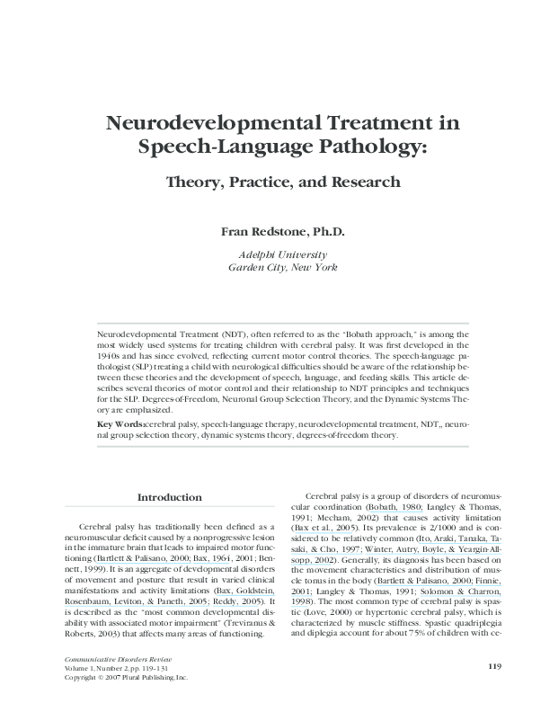 (PDF) Neurodevelopmental Treatment in speech-language pathology: Theory ...