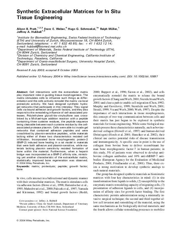 (PDF) Synthetic extracellular matrices for in situ tissue engineering