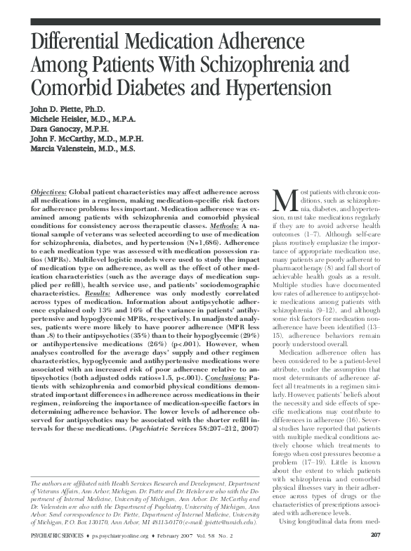 (PDF) Differential Medication Adherence Among Patients With ...
