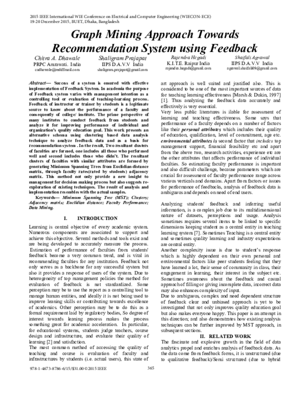 Pdf Graph Mining Approach Towards Recommendation System Using Feedback
