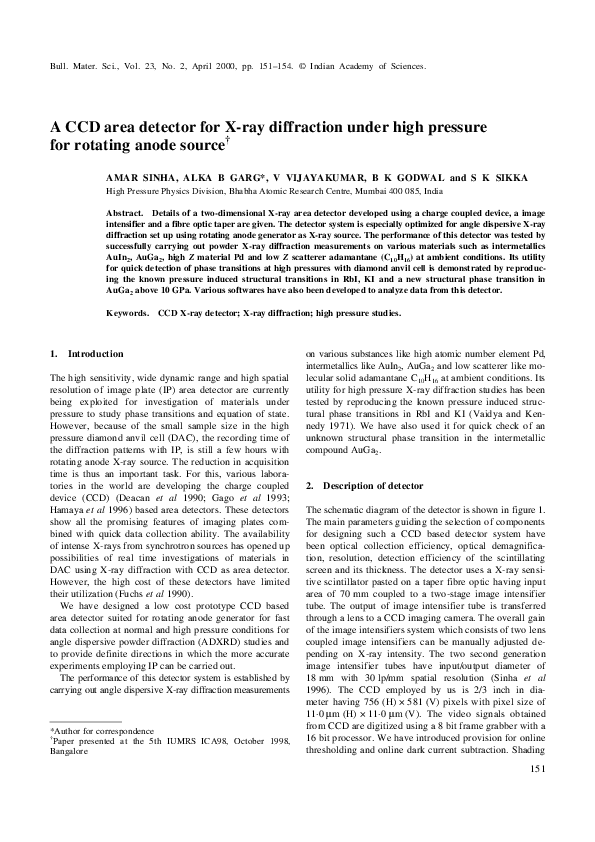 (PDF) A CCD area detector for X-ray diffraction under high pressure for ...