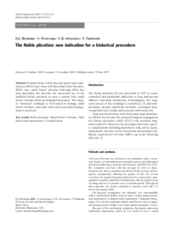 (PDF) The Noble plication: new indication for a historical procedure
