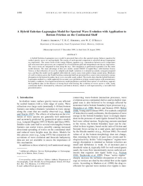Pdf A Hybrid Eulerianlagrangian Model For Spectral Wave Evolution