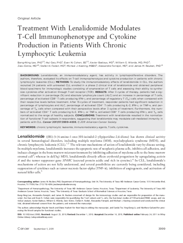 (PDF) Treatment with lenalidomide modulates T-cell immunophenotype and ...