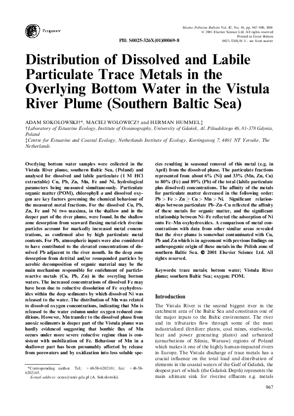 (PDF) Distribution of Dissolved and Labile Particulate Trace Metals in the Overlying Bottom ...