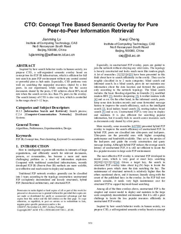 (PDF) CTO: concept tree based semantic overlay for pure peer-to-peer information retrieval