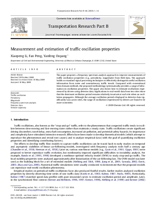 (PDF) Measurement and estimation of traffic oscillation properties