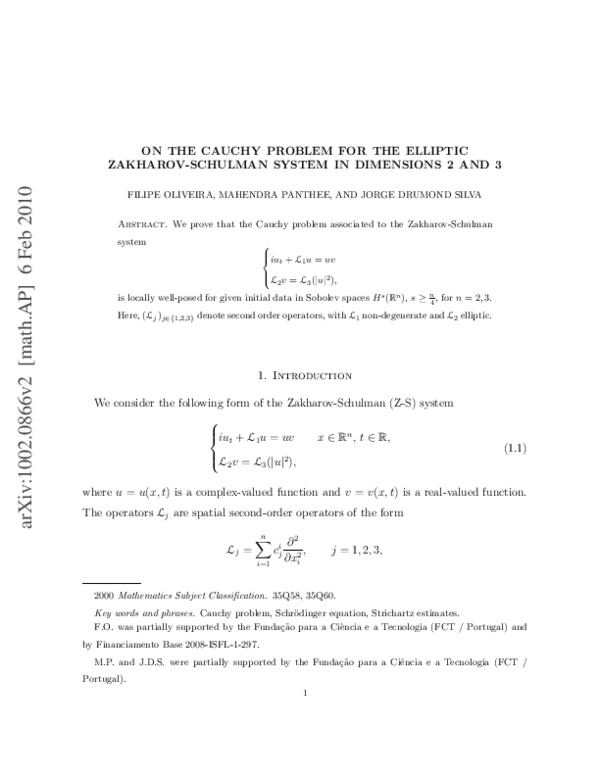 Pdf On The Cauchy Problem For The Elliptic Zakharov Schulman System In Dimensions 2 And 3