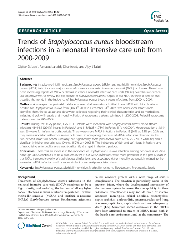 (PDF) Trends of Staphylococcus aureus bloodstream infections in a ...