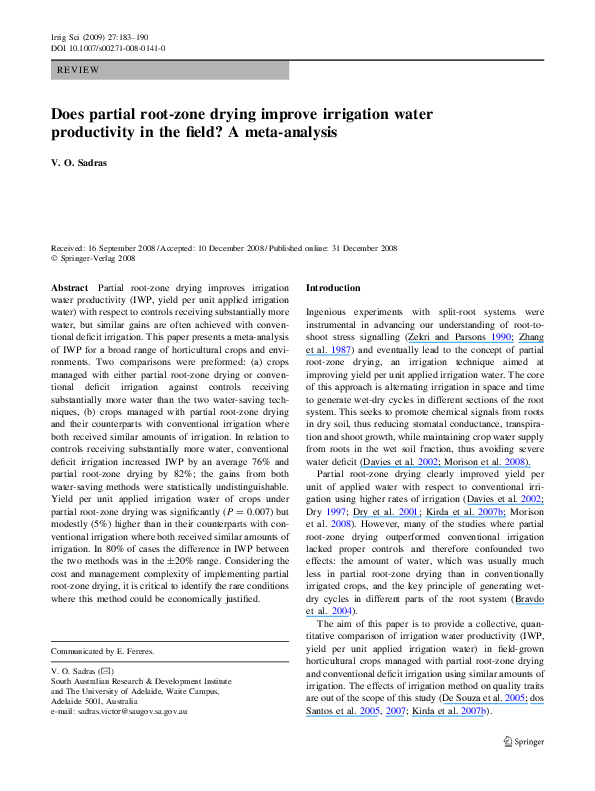 Pdf Does Partial Root Zone Drying Improve Irrigation Water