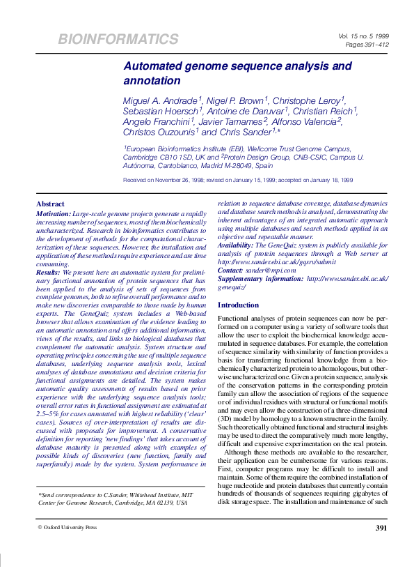 Pdf Automated Genome Sequence Analysis And Annotation