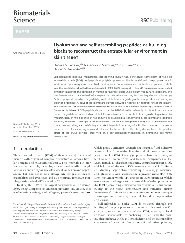 (PDF) Hyaluronan and self-assembling peptides as building blocks to reconstruct the ...