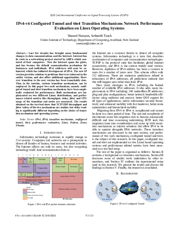 (PDF) IPv4-v6 configured tunnel and 6to4 transition mechanisms network performance evaluation on ...