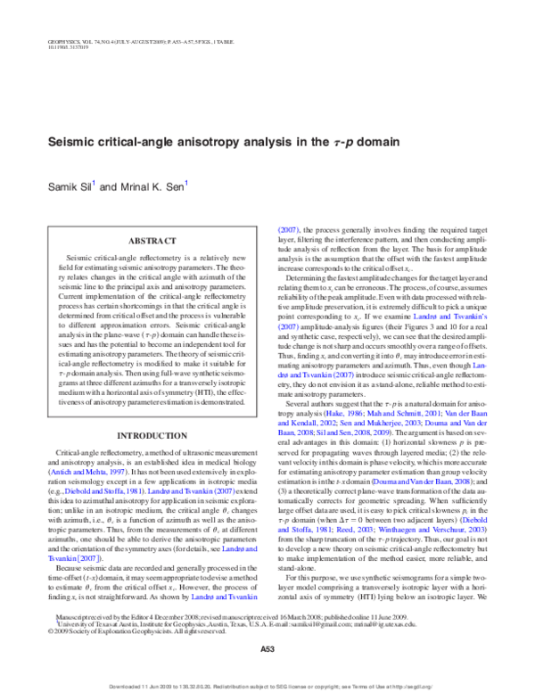 (PDF) Seismic critical-angle anisotropy analysis in the tau -p domain