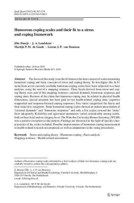(PDF) Humorous coping scales and their fit to a stress and coping framework